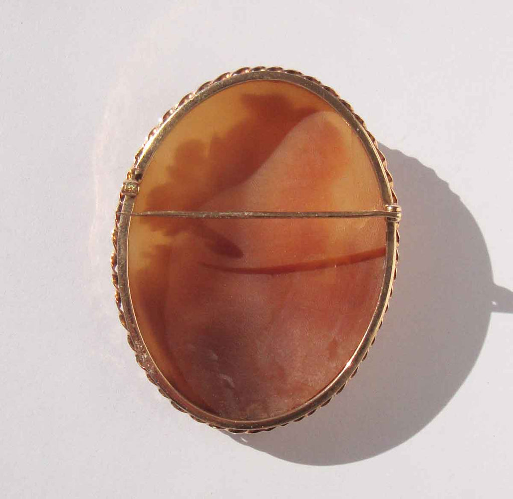 Vintage 14K Cameo Antique Carved Shell Brooch 19th Century - Left Faci ...
